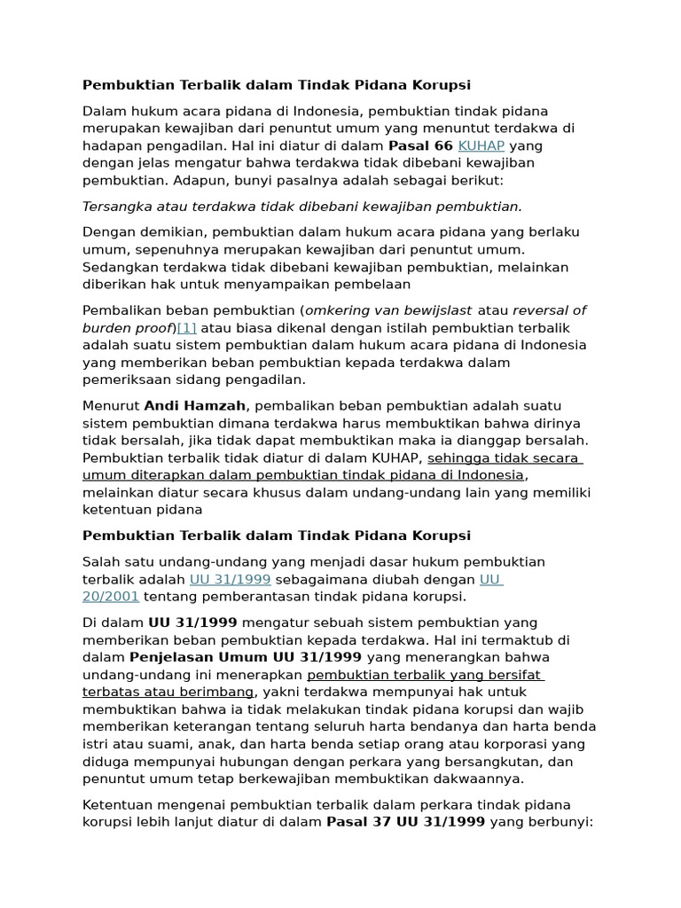 Pembuktian Terbalik dalam Korupsi | PDF