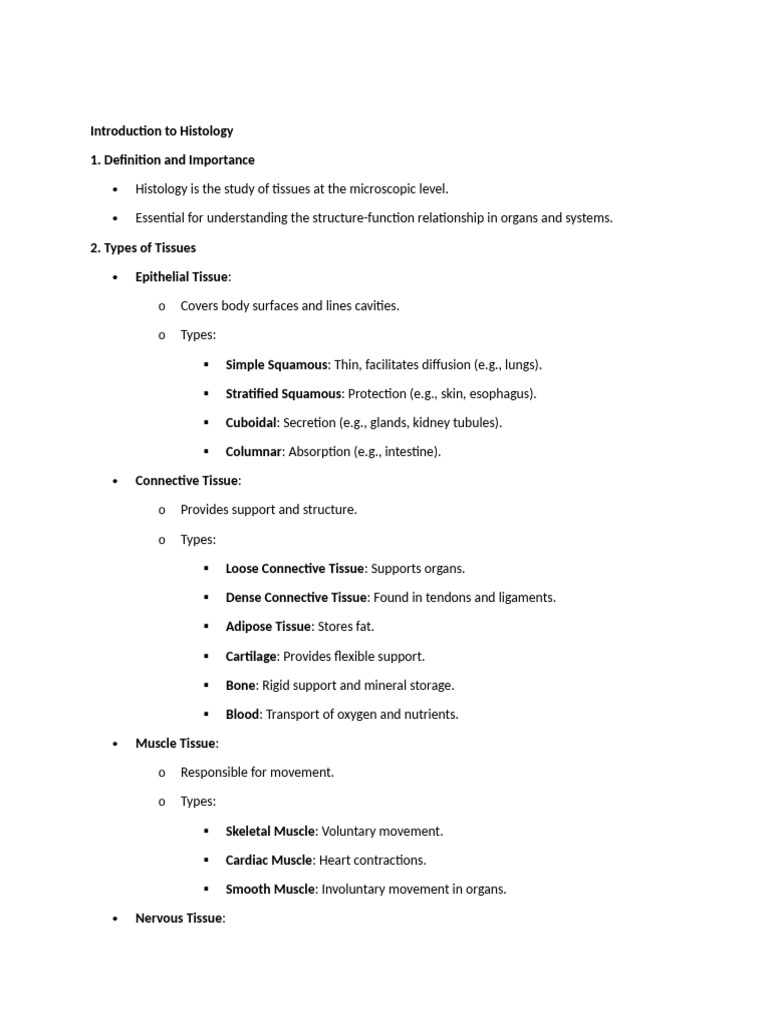Overview of Histology and Tissue Types | PDF