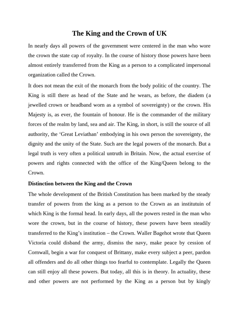 The King and The Crown of UK 2 | PDF | Royal Assent | Monarchy Of The ...