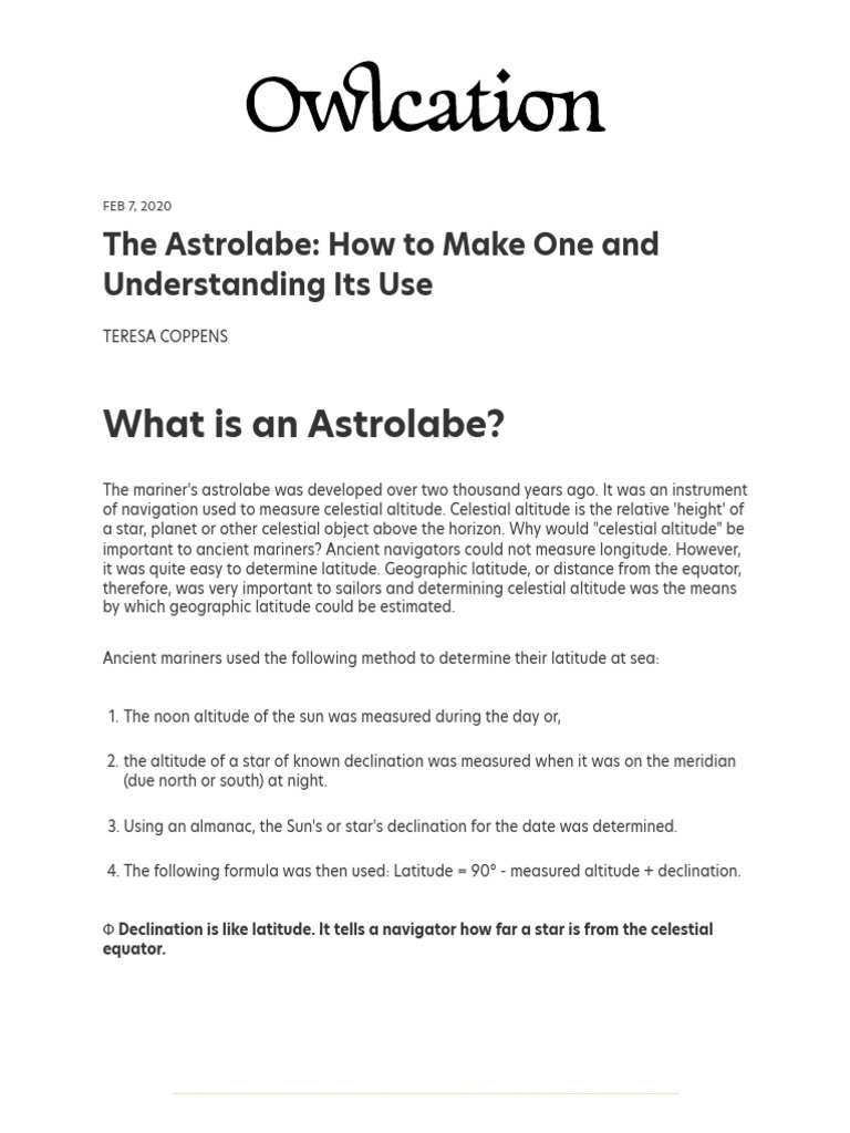 The Astrolabe - How To Make One and Understanding Its Use - Owlcation ...