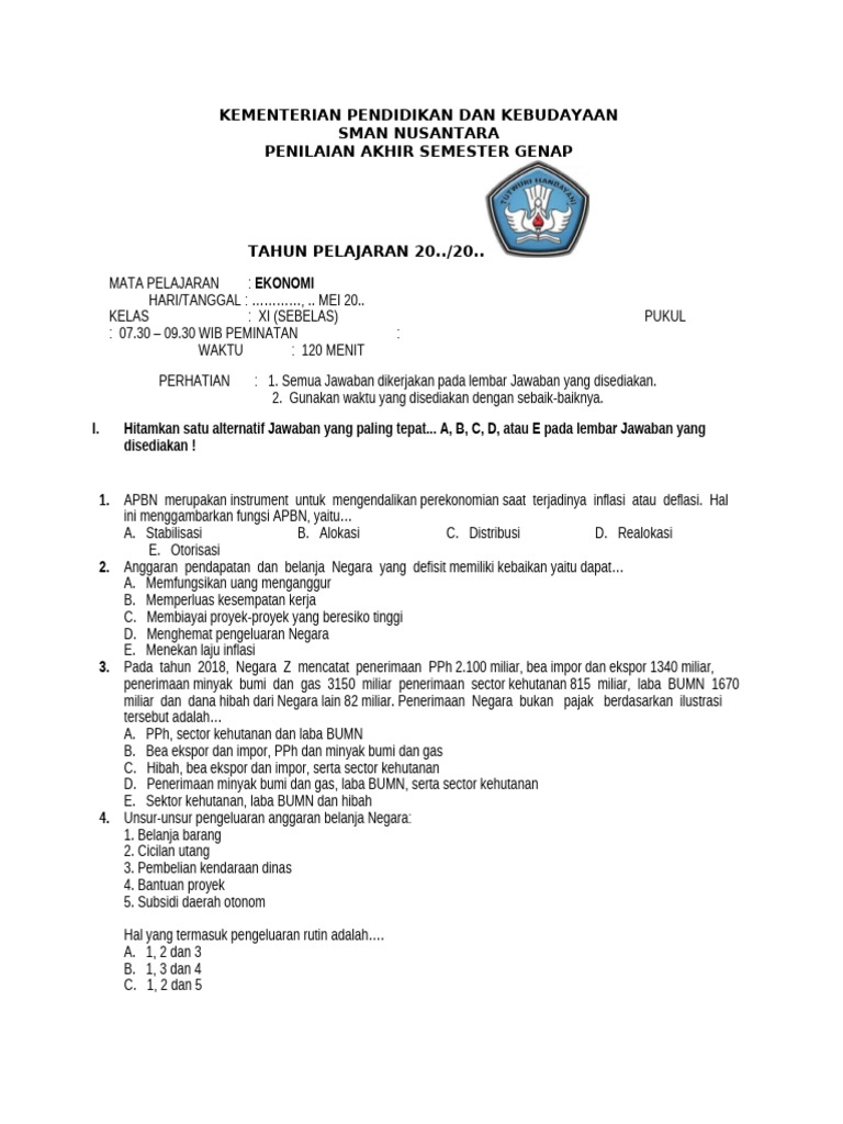 Soal eko kelas 11 IPA:IPS sem 2 | PDF