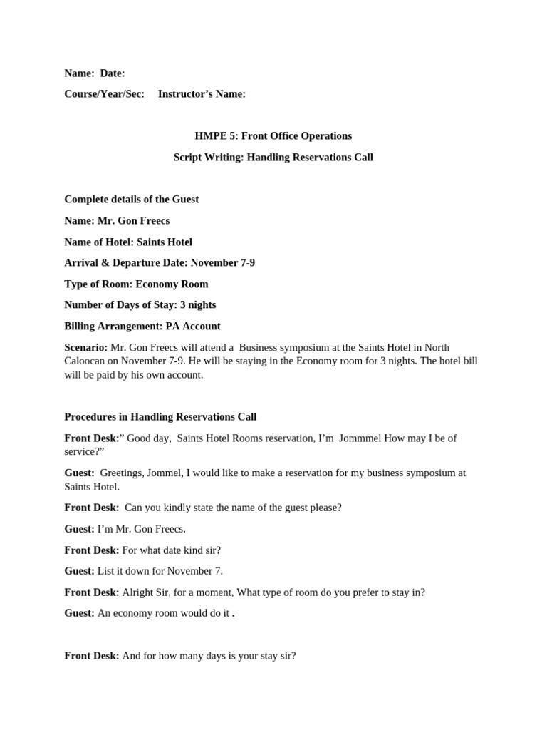 SCRIPT RESERVATION | PDF | Financial Services