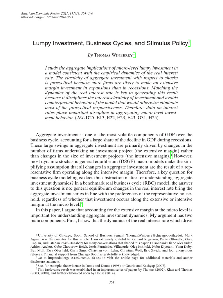 Winberry 2021 Lumpy Investment Business Cycles and Stimulus Policy ...