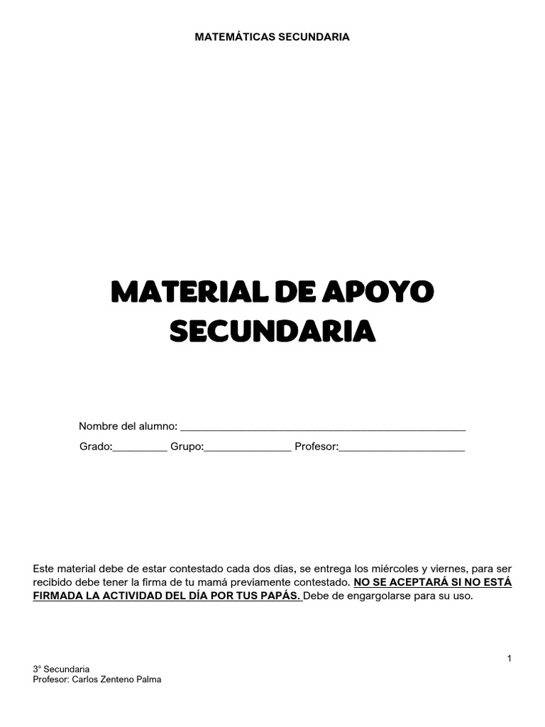 Material de Apoyo 3° Secundaria | PDF | Multiplicación | Ecuaciones