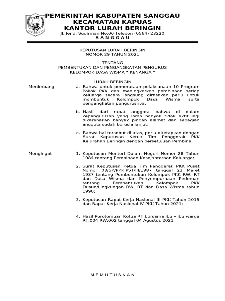 Pembentukan Dasa Wisma Kenanga | PDF