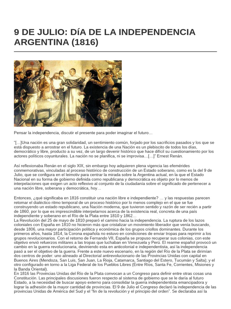 Independencia de Argentina: 9 de Julio 1816 | PDF | Argentina | América ...