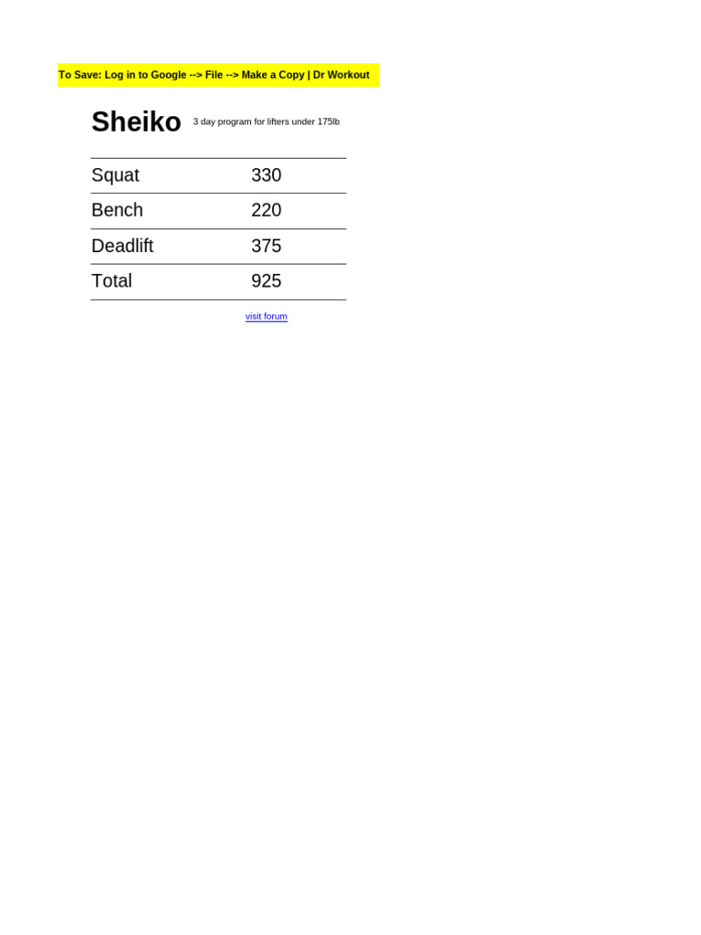 SHEIKO 3DAY UNDER 80KG - DR Workout | PDF | Strength Training | Weight
