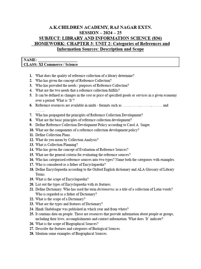 Library Science Categories of References and Information Sources ...