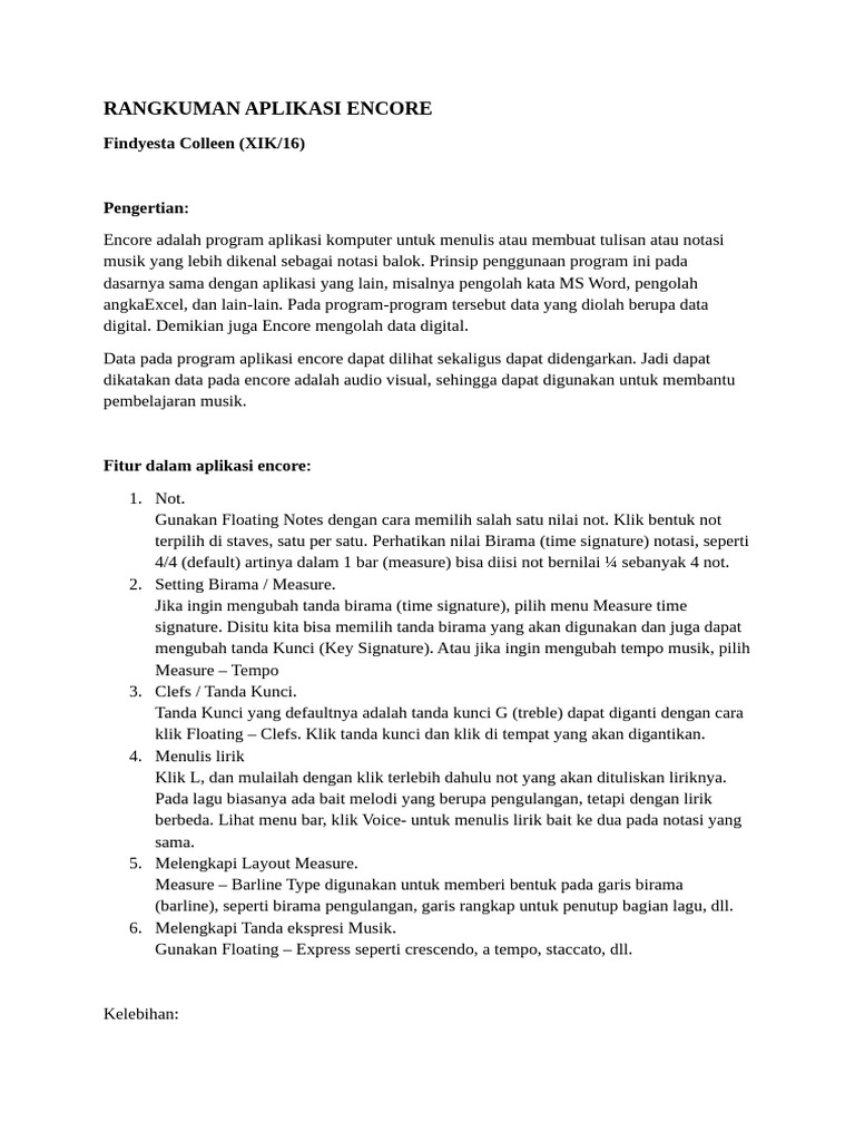 Rangkuman Aplikasi Encore | PDF