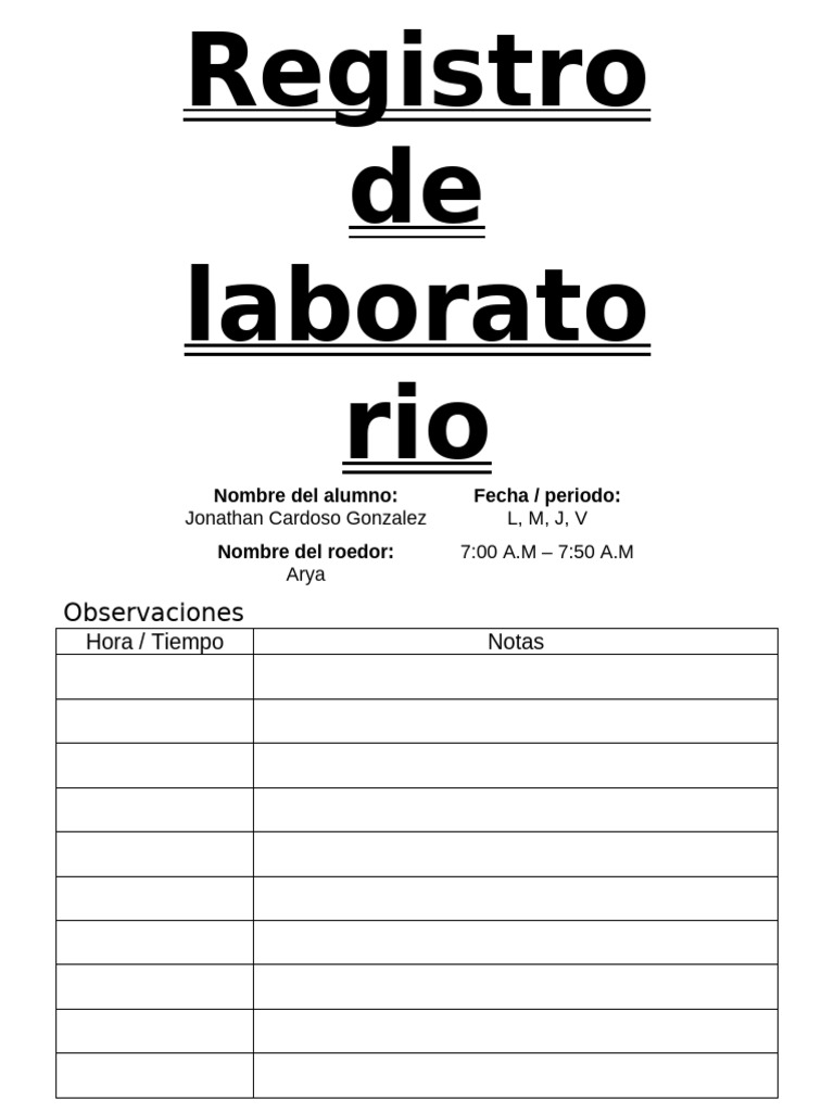 Registro de Laboratorio | PDF