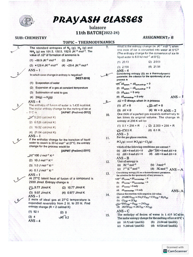 Thermodynamics Assignment 8 | PDF