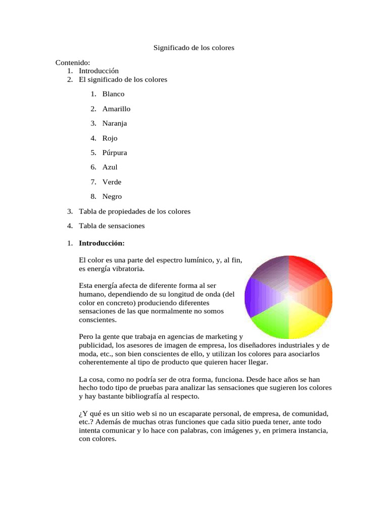 Significado y propiedades de los colores | PDF | Color | Amor