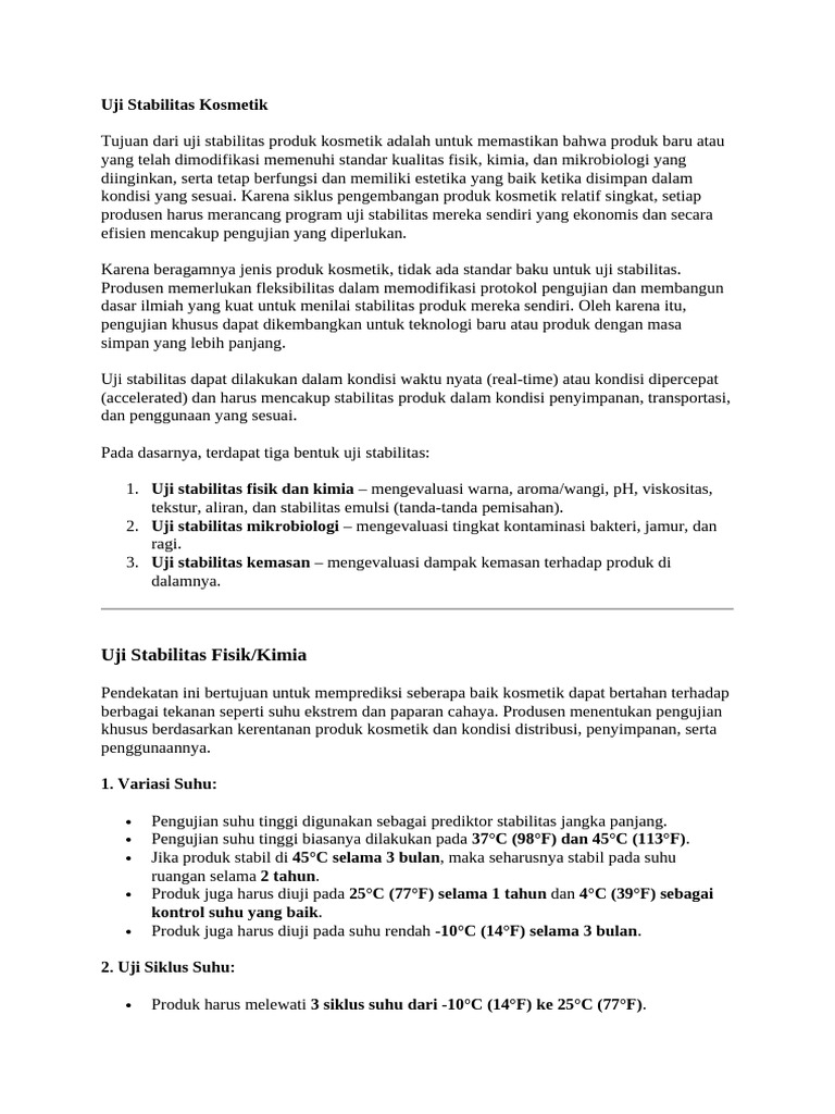 Uji Stabilitas Kosmetik | PDF