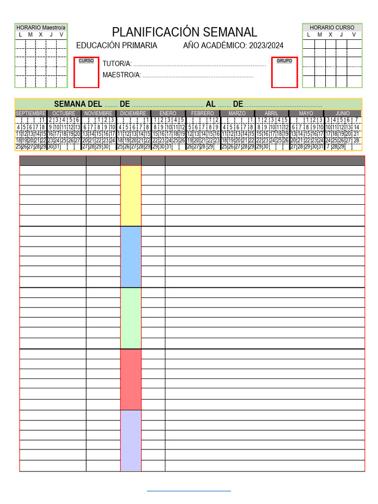 Planificador Semanal Primaria Programaciones 6 Horas 2023 2024 | PDF