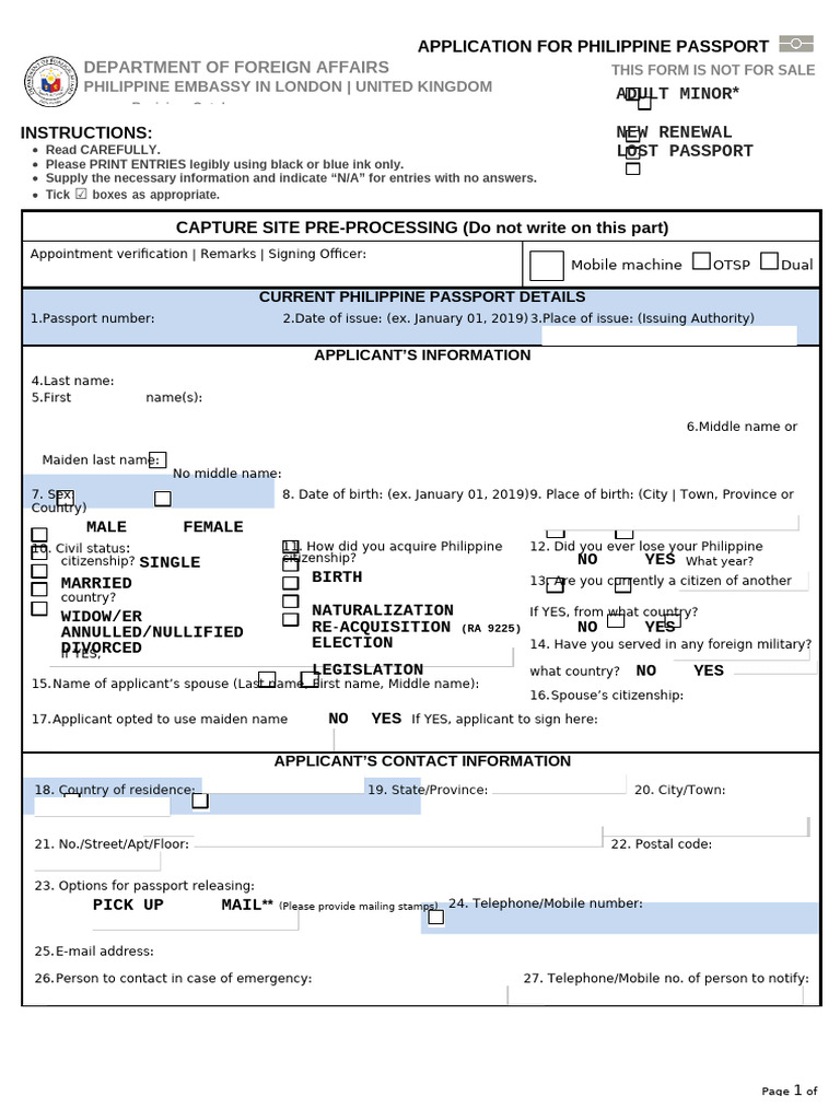 Philippine Passport Application Form | PDF | Identity Document | Passport