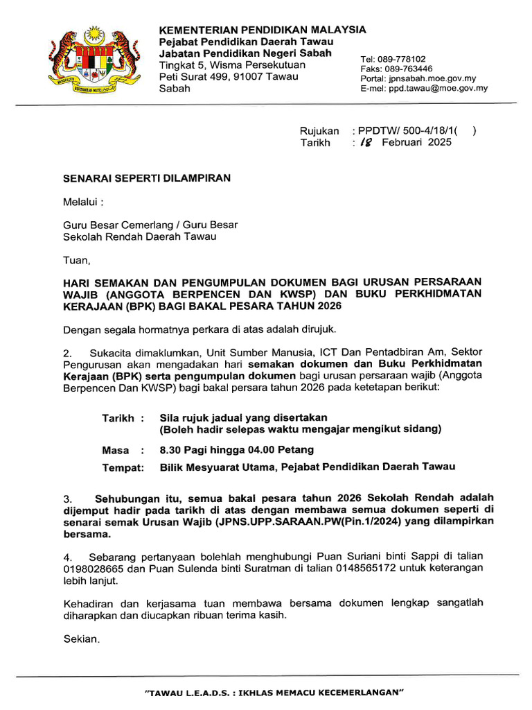 Jemputan Hari Semakan Dan Pengumpulan Dikumen Bagi Urusan Persaraan ...