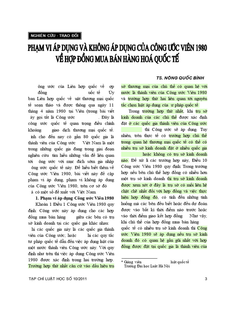 PH M Vi Áp D NG Và Không Áp D NG Công Ư C Viên 1980 | PDF