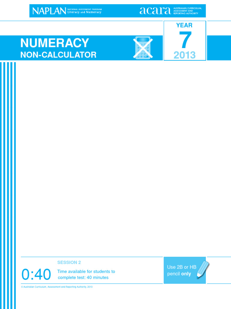 Naplan 2013 Final Test Numeracy Year 7 (No Calculator) | PDF | Litre | Area