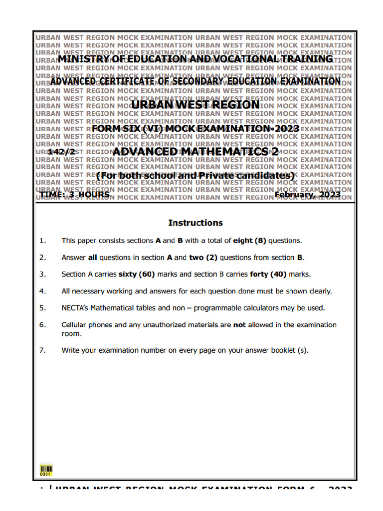 Adv Math 2 Urban West Feb 2023 | PDF