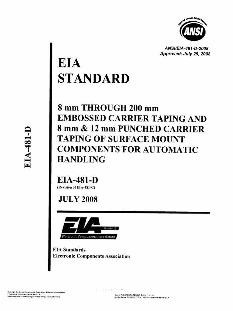 Eia 481 D最新版卷带包装标准 | PDF