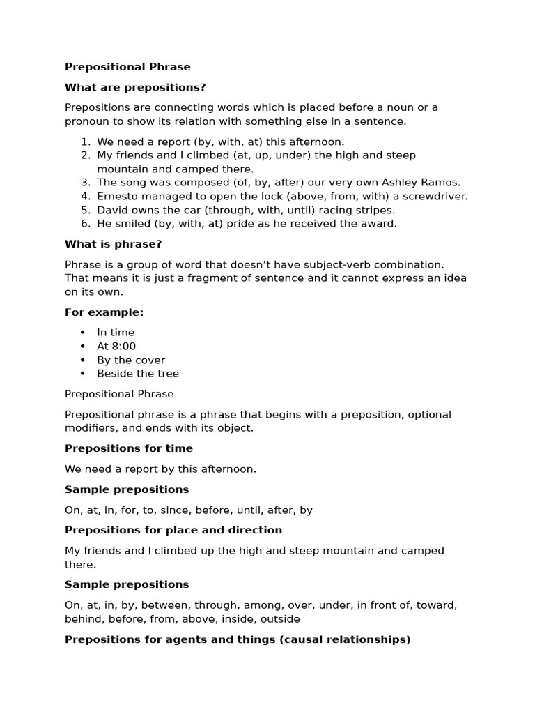 Prepositional Phrase | PDF