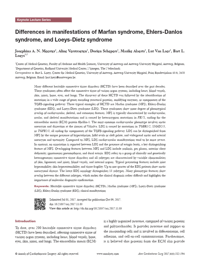 Differences in Manifestations of Marfan Syndrome, Ehlers-Danlos ...