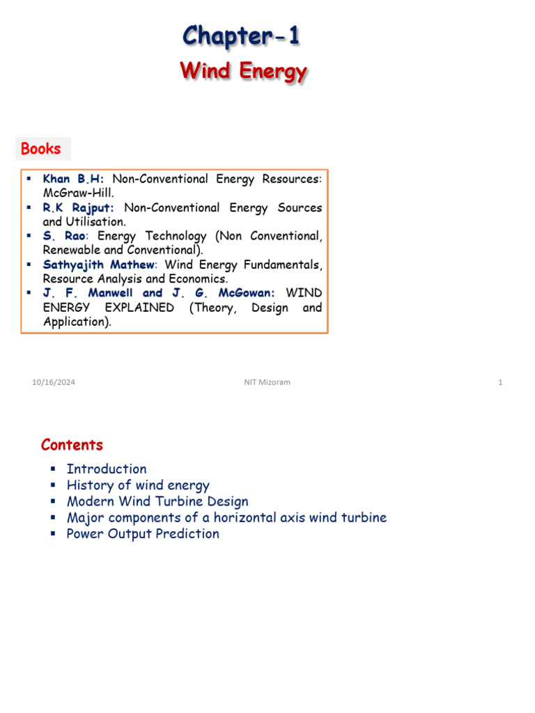 AM L-1 Introduction To Wind Energy | PDF | Wind Turbine | Turbine