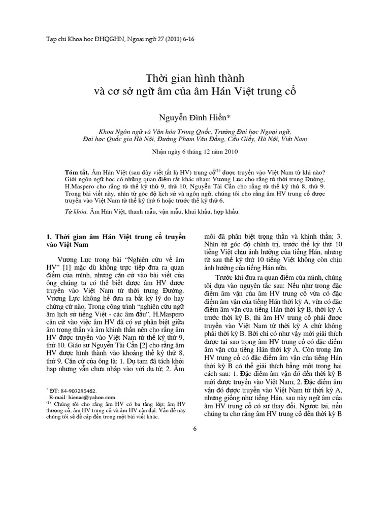 Thoi Gian Hinh Thanh Va Co So Ngu Am Cua Am Han Viet Trung Co | PDF