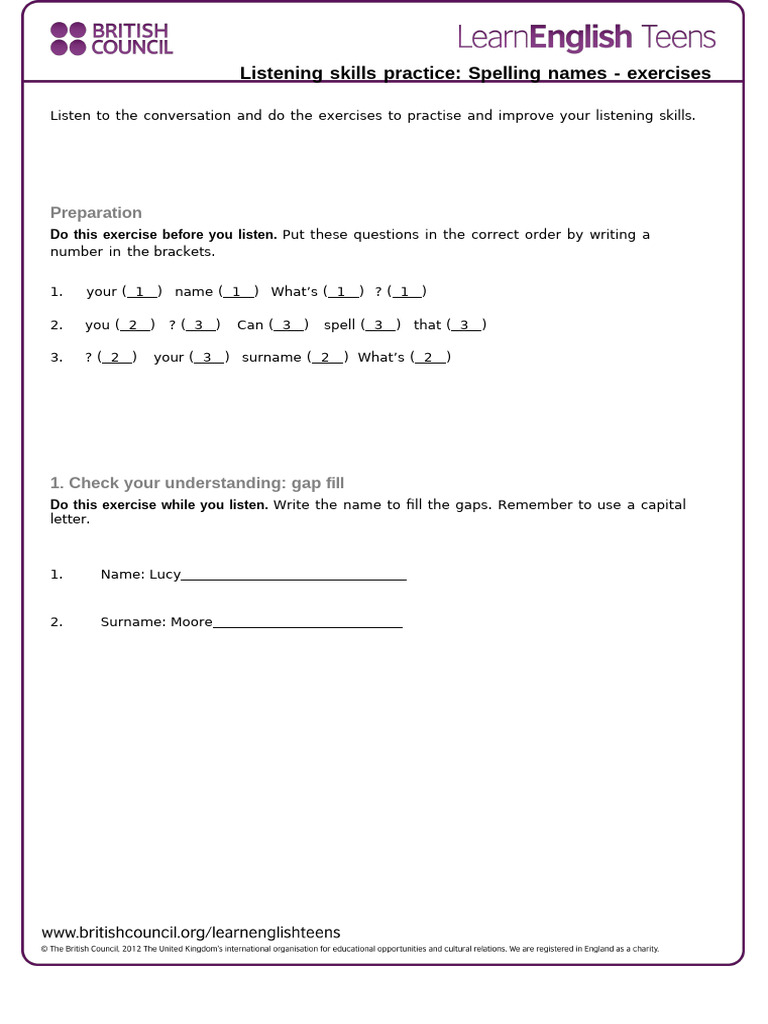 Spelling Names - Exercises 2 | PDF