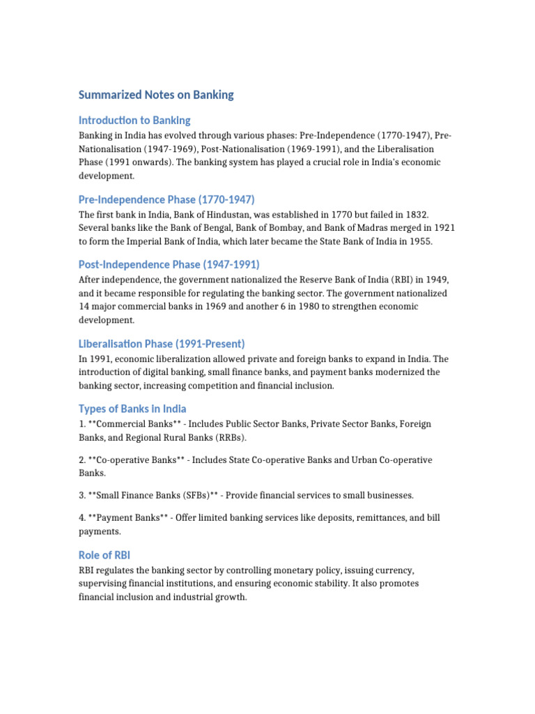 Summarized Banking Notes | PDF