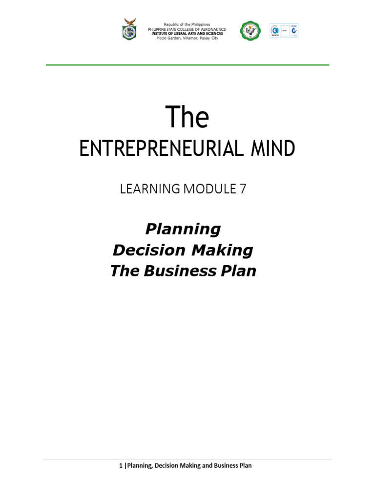 Module 7 - Planning, Decision-Making and The Business Plan | PDF | Goal ...