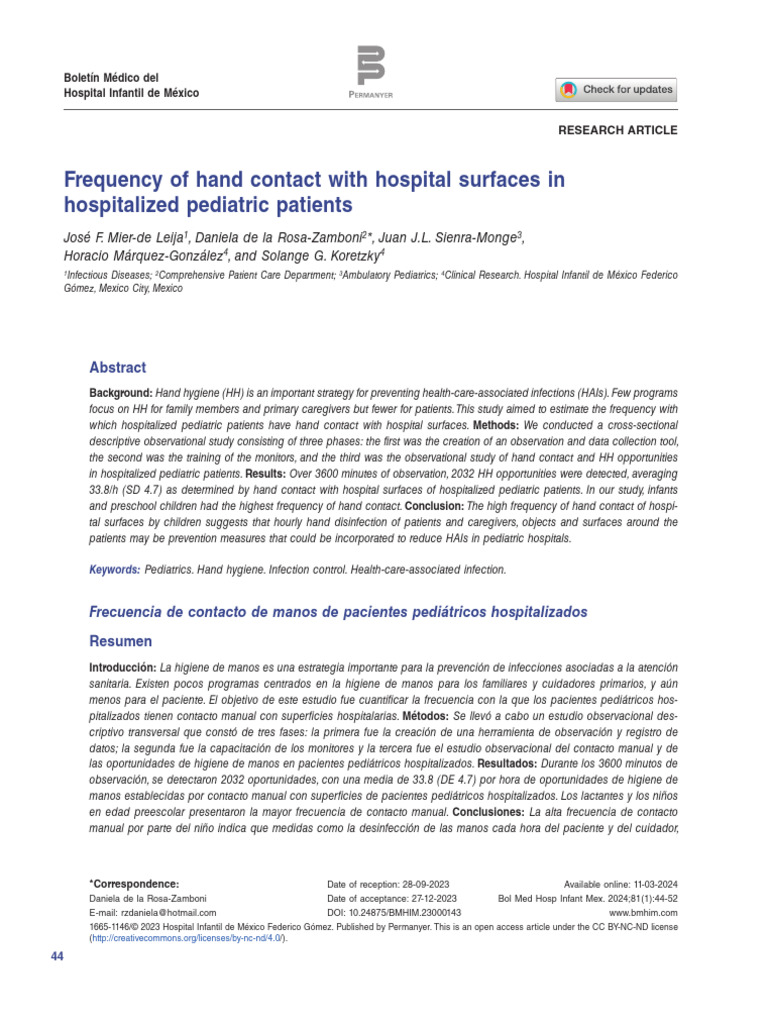 Pediatric Patients' Hand Contact Frequency | PDF | Medicine | Health ...