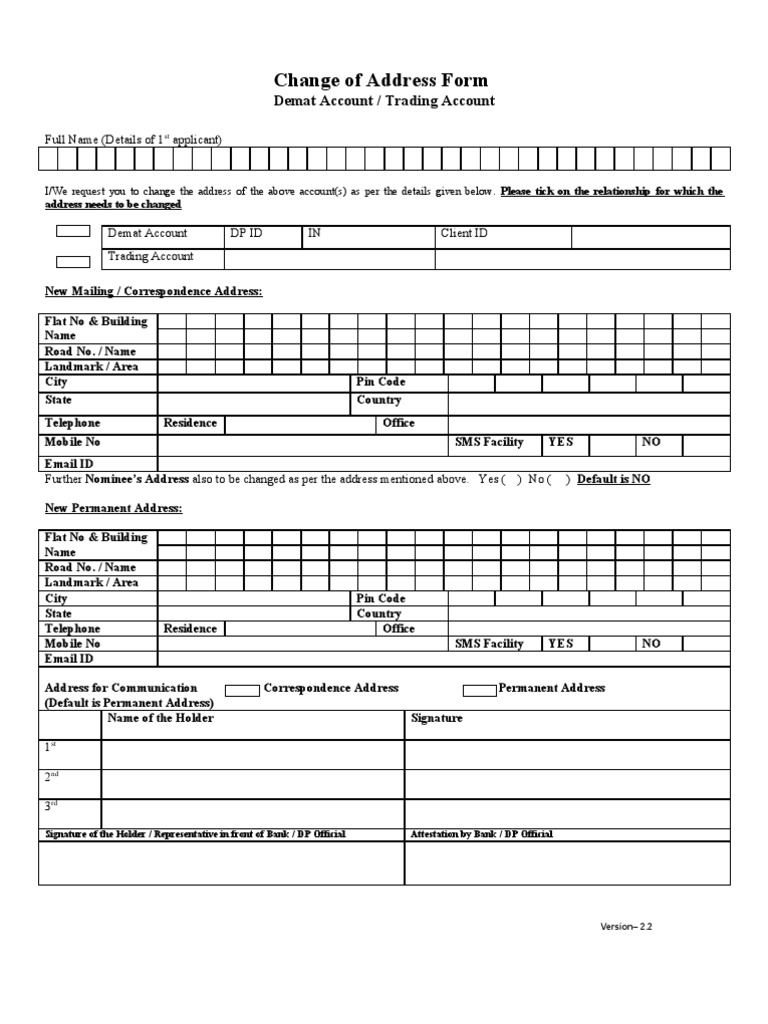 Demat Account Address Change Form | PDF | Identity Document | Service ...