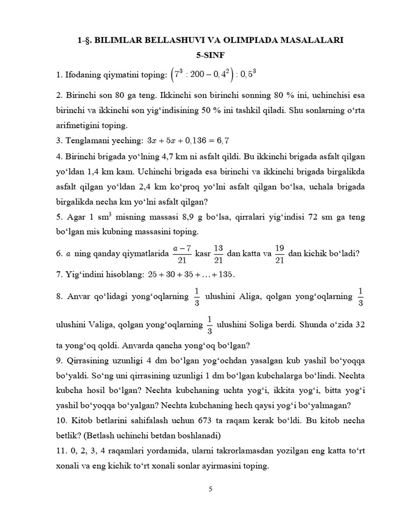5,6,7,8,9 Bilimlar Bellashuvi Kitob-5-22 | PDF