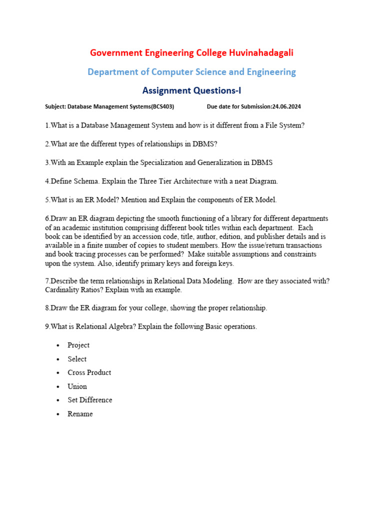 DBMS Assignment I | PDF
