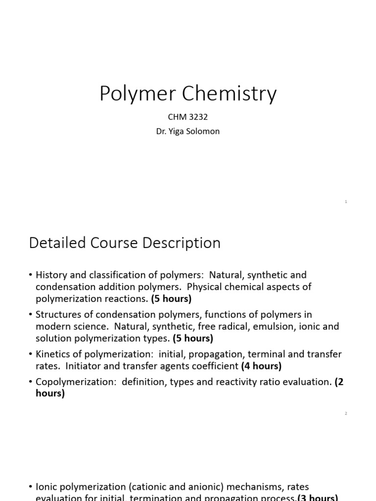 Overview of Polymer Chemistry Concepts | PDF | Polymerization | Polymers