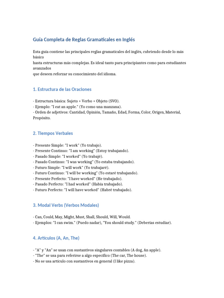 Reglas Gramaticales en Inglés: Guía Completa | PDF | Verbo | Sustantivo