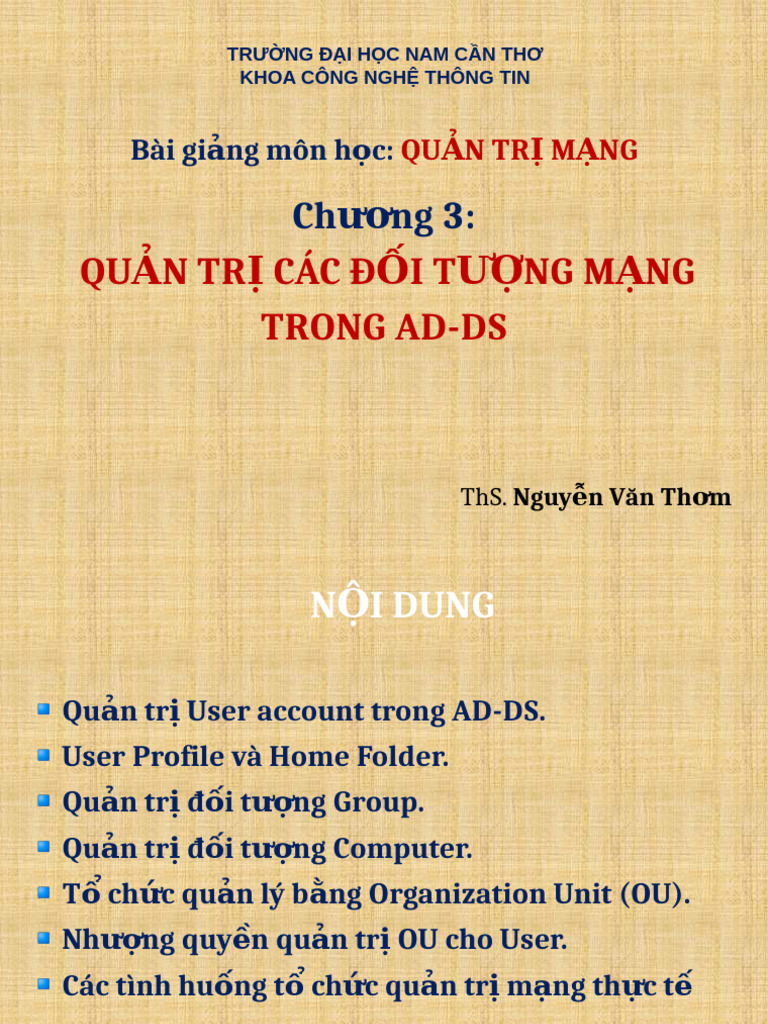 Chuong 3-Quan Tri Cac Doi Tuong Mang Trong AD-DS - Edit | PDF