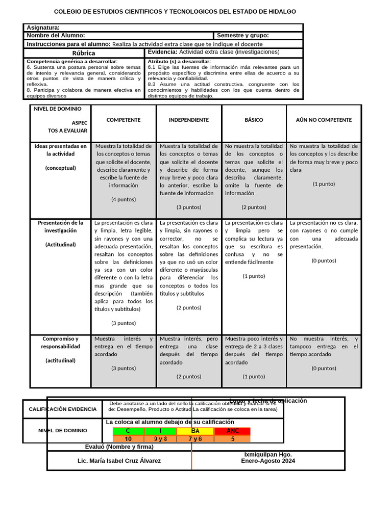 R Brica para Evaluar Tareas | PDF | Aprendizaje | Cognición