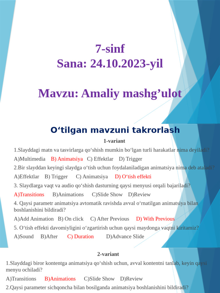 7-Sinf 15-Mavzu Amaliy Mashg'Ulot | PDF
