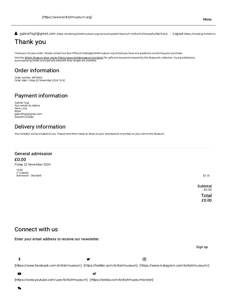 Order Confirmation - British Museum | PDF