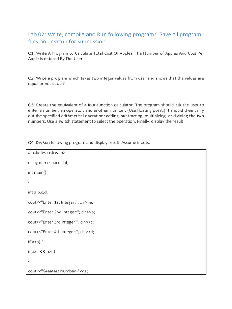 Lab 02 | PDF | Integer (Computer Science) | Software Engineering Lab 02 | PDF | Integer (Computer Science) | Software Engineering