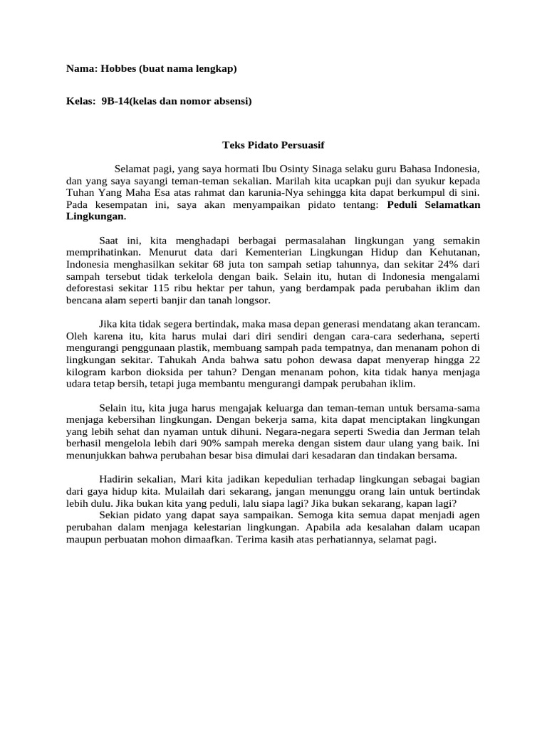 Contoh Teks Pidato Persuasif | PDF