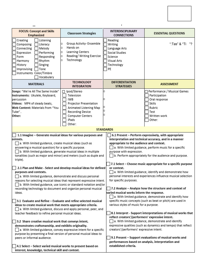 1st Grade Lesson Plan CHARTER | PDF | Rhythm | Evaluation