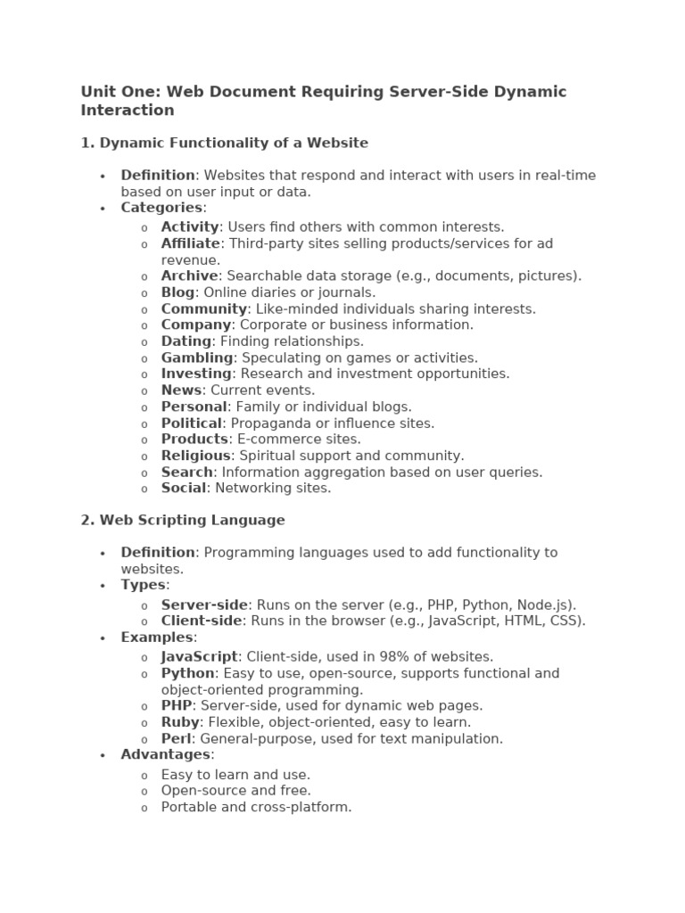 Unit One and Two Short Note | PDF | Php | Dynamic Web Page