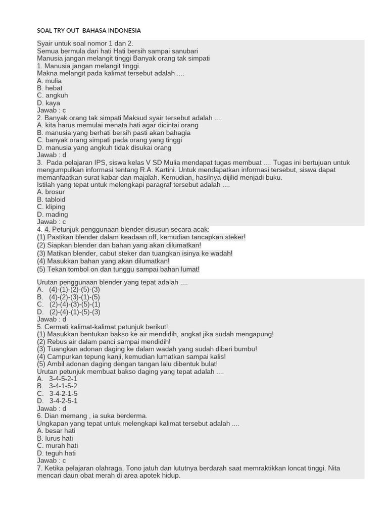 Soal Try Out Bahasa Indonesia | PDF