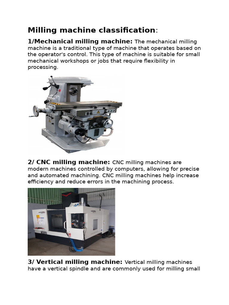 Types of Milling Machines Explained | PDF