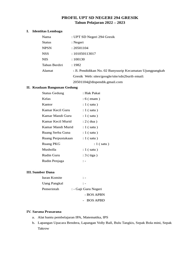 PROFIL UPT SDN 294 GRESIK 2022 | PDF