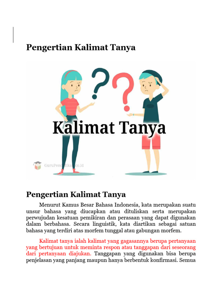 Materi Bahasa Indonesia Kalimat Tanya | PDF