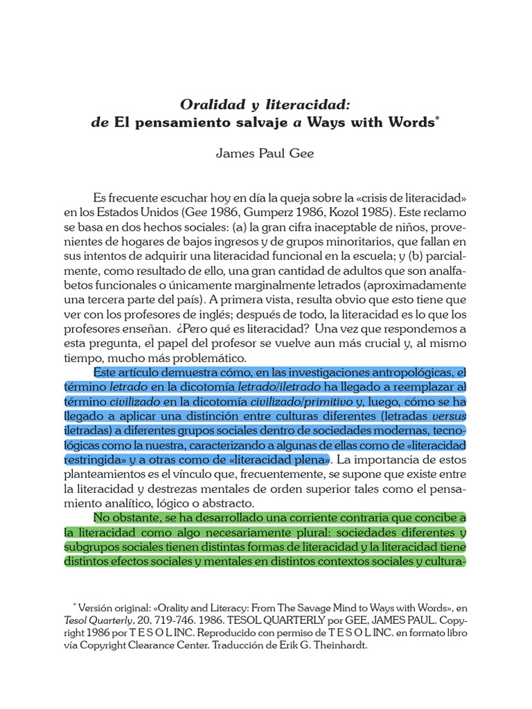 Gee, James Paul (2004) Oralidad y Literacidad | PDF | Literatura ...